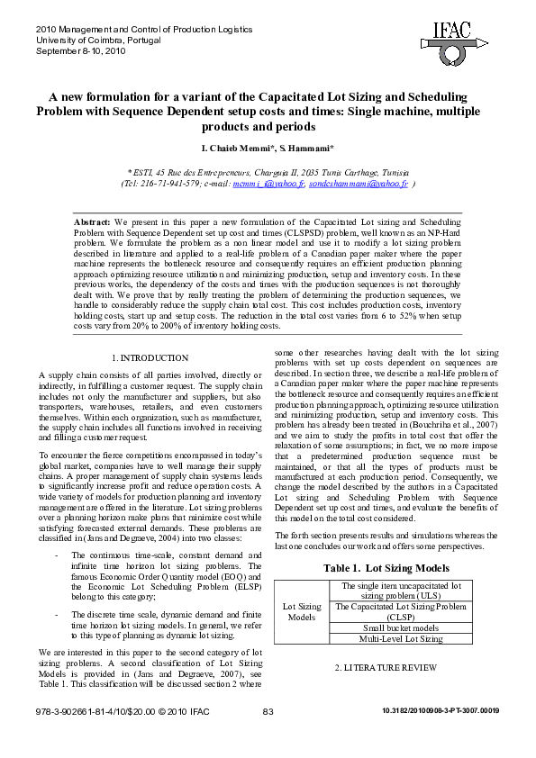 (PDF) A new formulation for a variant of the Capacitated Lot Sizing and ...