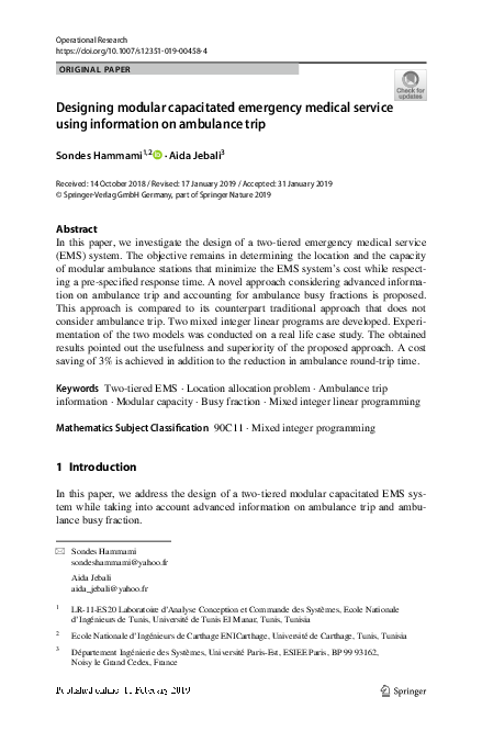 (PDF) Designing modular capacitated emergency medical service using ...