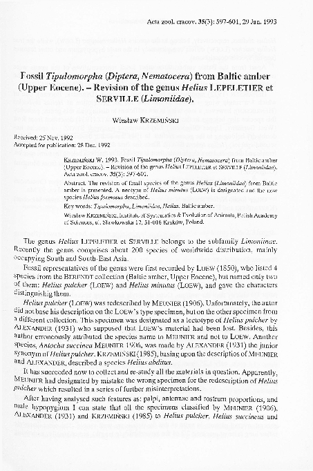 (PDF) Fossil Tipulomorpha (Diptera, Nematocera) from Baltic amber ...