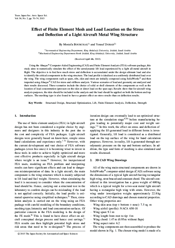 (PDF) Effect of Finite Element Mesh and Load Location on the Stress and Deflection of a Light ...
