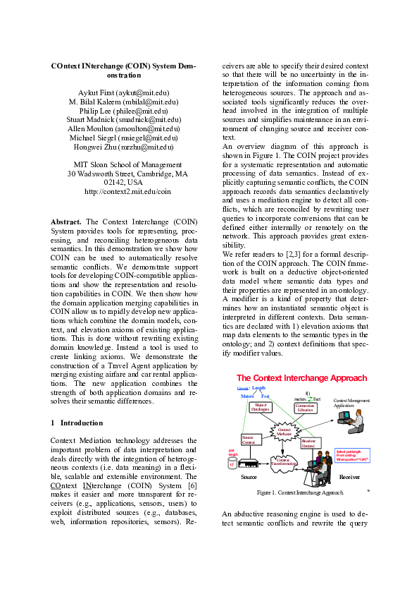 (PDF) COntext INterchange (COIN) System Demonstration