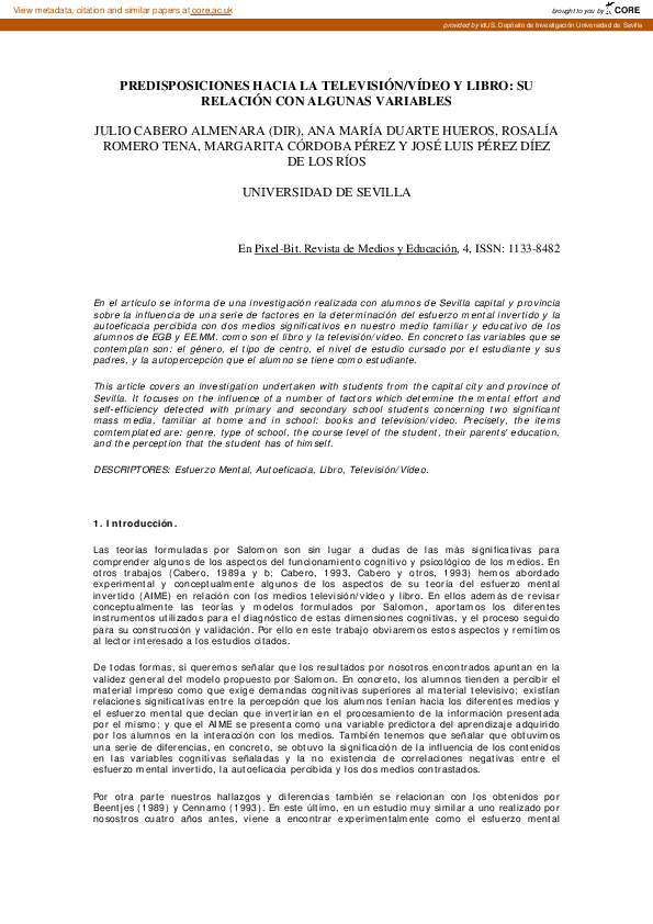 (PDF) Predisposiciones hacia la televisión/vídeo y libro: su relación ...