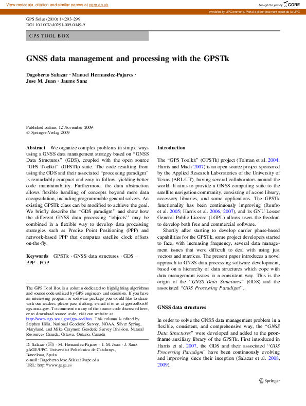 (PDF) GNSS data management and processing with the GPSTk