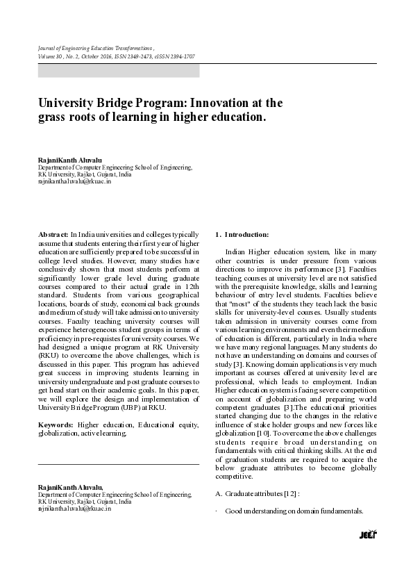 (PDF) University Bridge Program:Innovation at the Grass Roots of ...