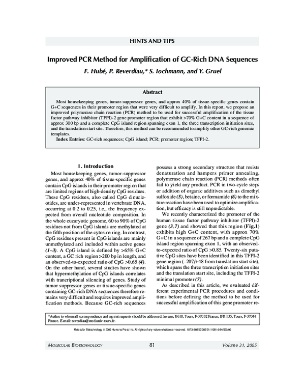 (PDF) Improved PCR Method for Amplification of GC-Rich DNA Sequences