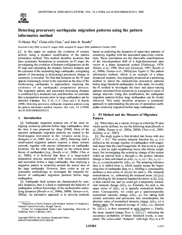 (PDF) Detecting precursory earthquake migration patterns using the pattern informatics method