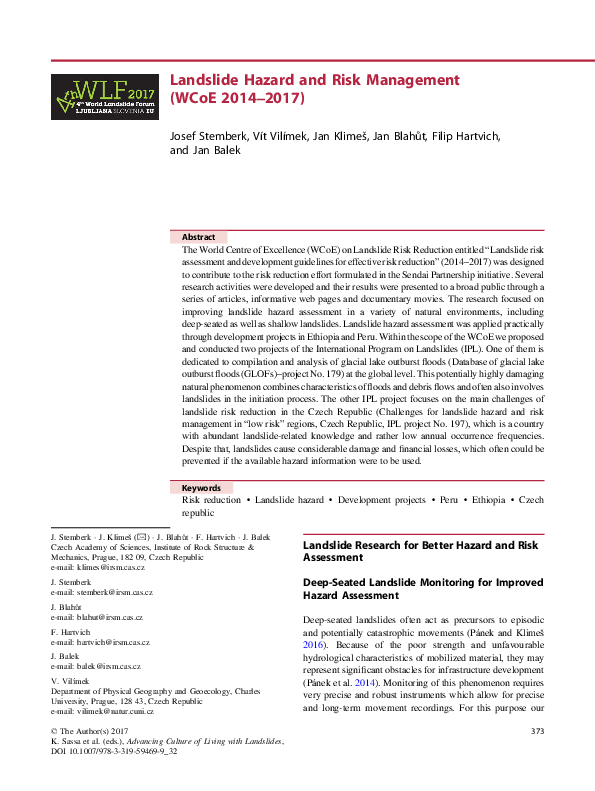(PDF) Landslide Hazard and Risk Management (WCoE 2014–2017)