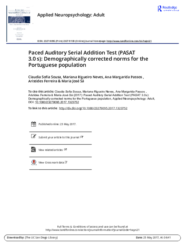 (PDF) Paced Auditory Serial Addition Test (PASAT 3.0 s ...