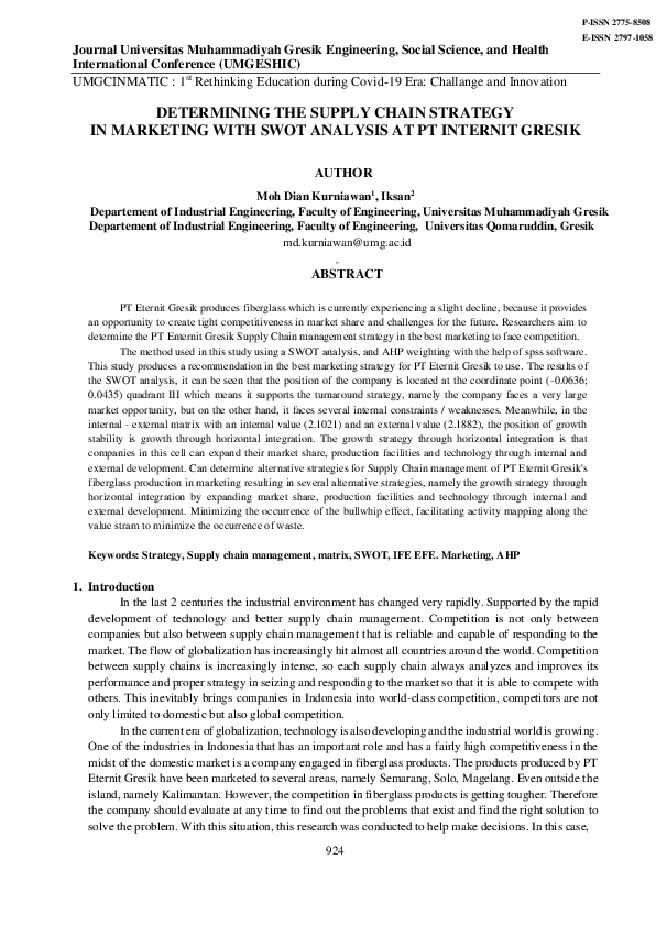 (PDF) Determining the Supply Chain Strategy in Marketing with Swot ...