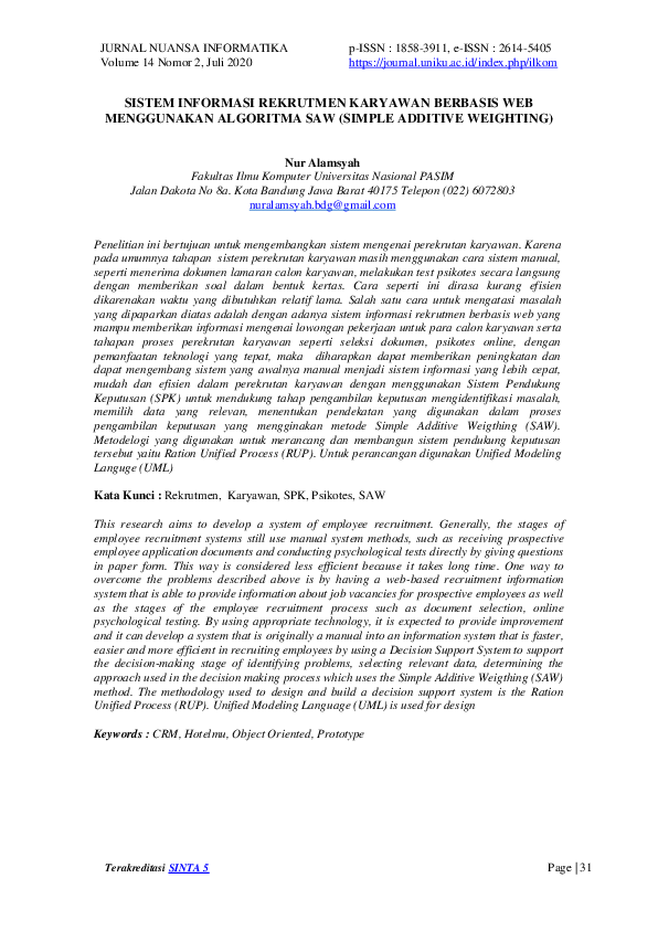 (PDF) Sistem Informasi Rekrutmen Karyawan Berbasis Web Menggunakan ...