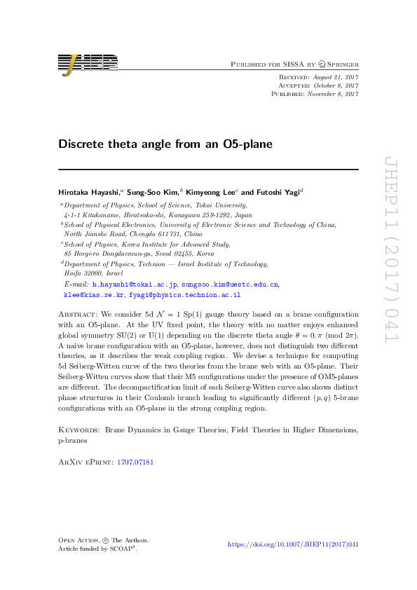 (PDF) Discrete theta angle from an O5-plane