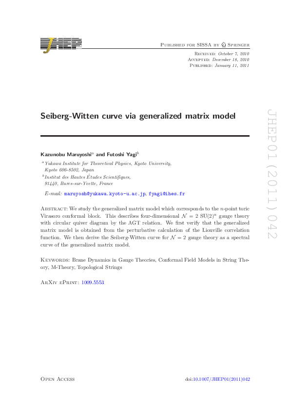 (PDF) Seiberg-Witten curve via generalized matrix model