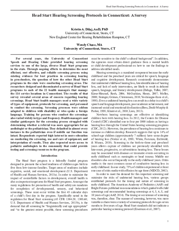 (PDF) Head Start Hearing Screening Protocols in Connecticut: A Survey ...