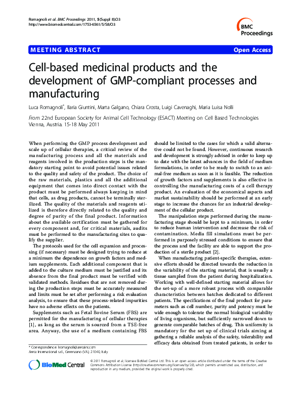 (PDF) Cell-based medicinal products and the development of GMP ...
