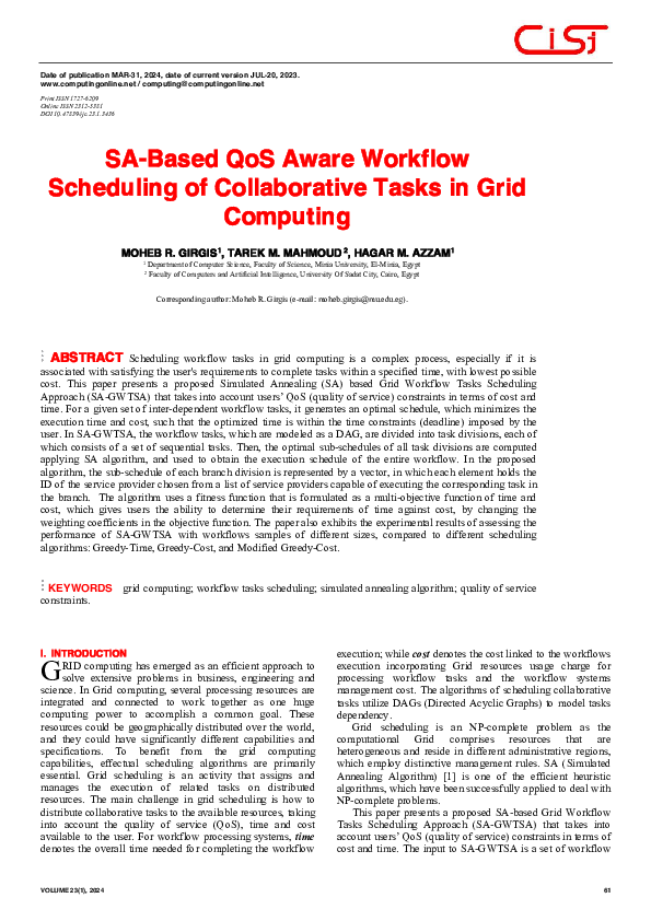 Pdf Sa Based Qos Aware Workflow Scheduling Of Collaborative Tasks In Grid Computing