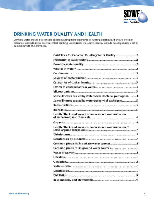(PDF) Drinking water quality and health