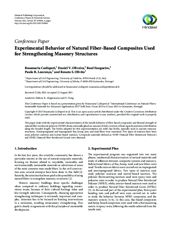(PDF) Experimental Behavior of Natural Fiber-Based Composites Used for ...