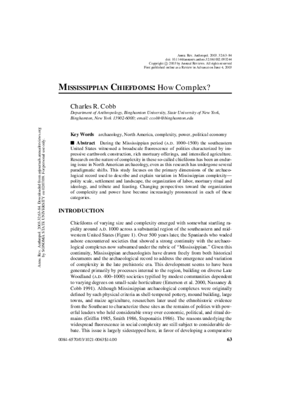 (PDF) Mississippian Chiefdoms: How Complex?
