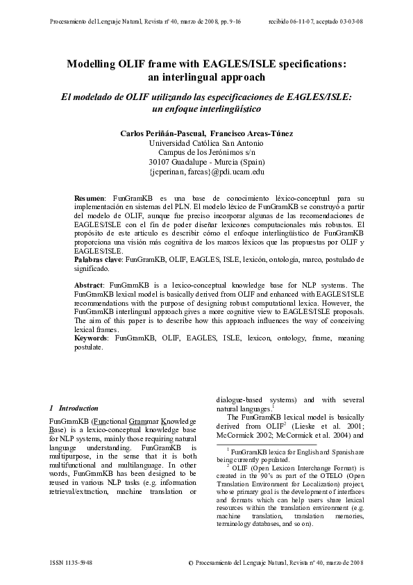 (PDF) Modelling OLIF frame with EAGLES/ISLE specifications: an ...