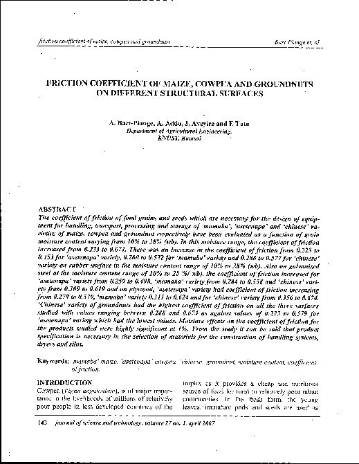 (PDF) Friction coefficient of maize, cowpea and groundnuts on different ...
