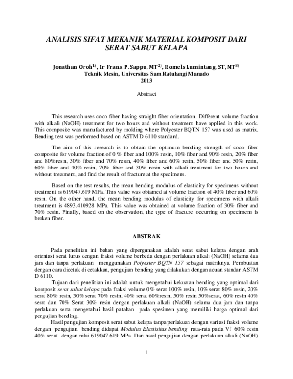 (PDF) Analisis Sifat Mekanik Material Komposit Dari Serat Sabut Kelapa