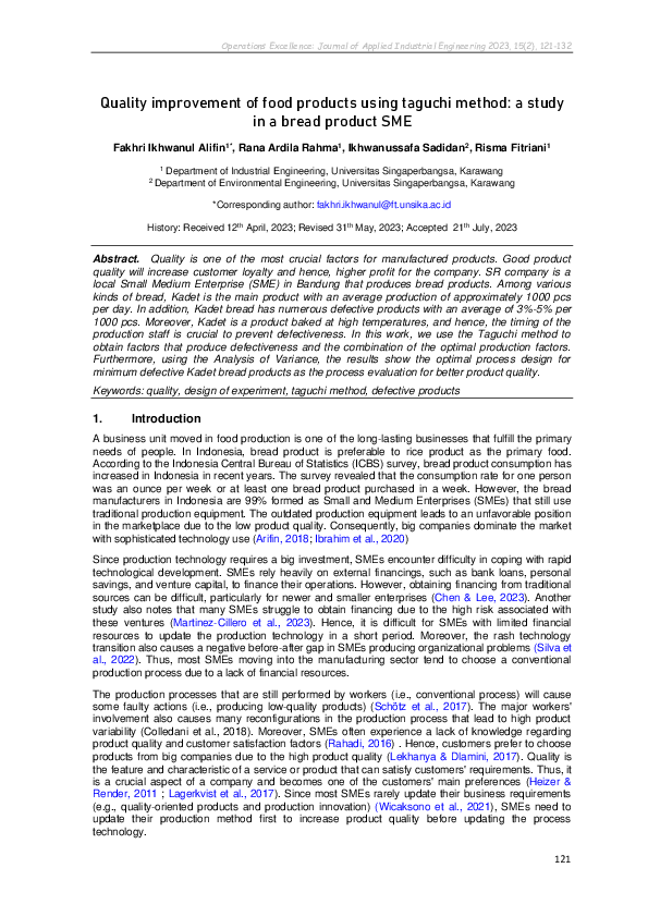 (PDF) Quality improvement of food products using taguchi method: a ...