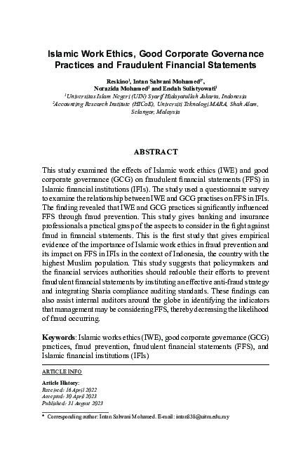 (PDF) Islamic Work Ethics, Good Corporate Governance Practices and ...