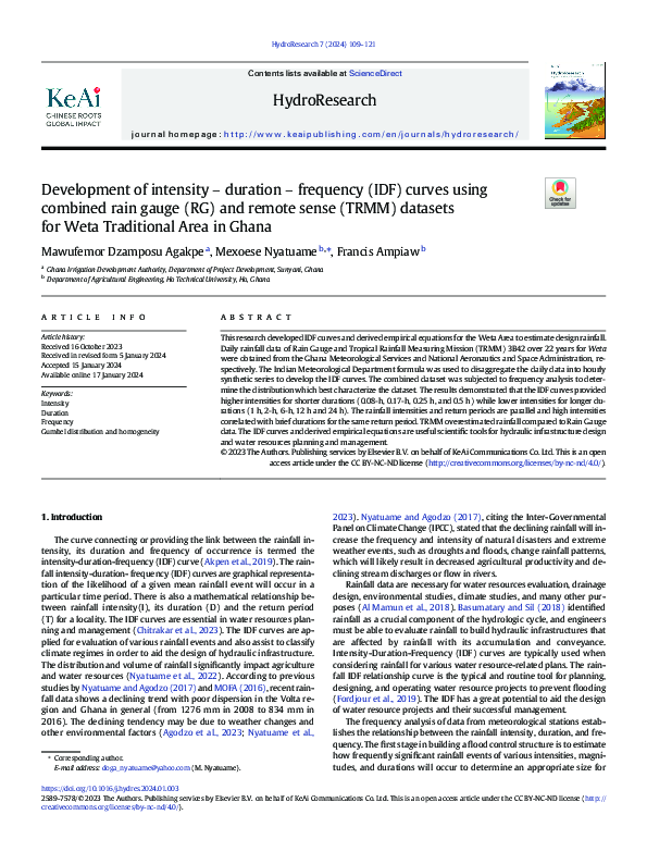 (PDF) Development of intensitydurationfrequency (IDF) curves using combined rain gauge (RG) and ...