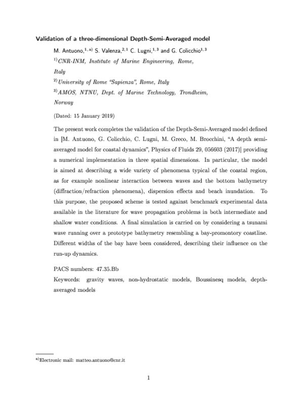(PDF) Validation of a three-dimensional depth-semi-averaged model