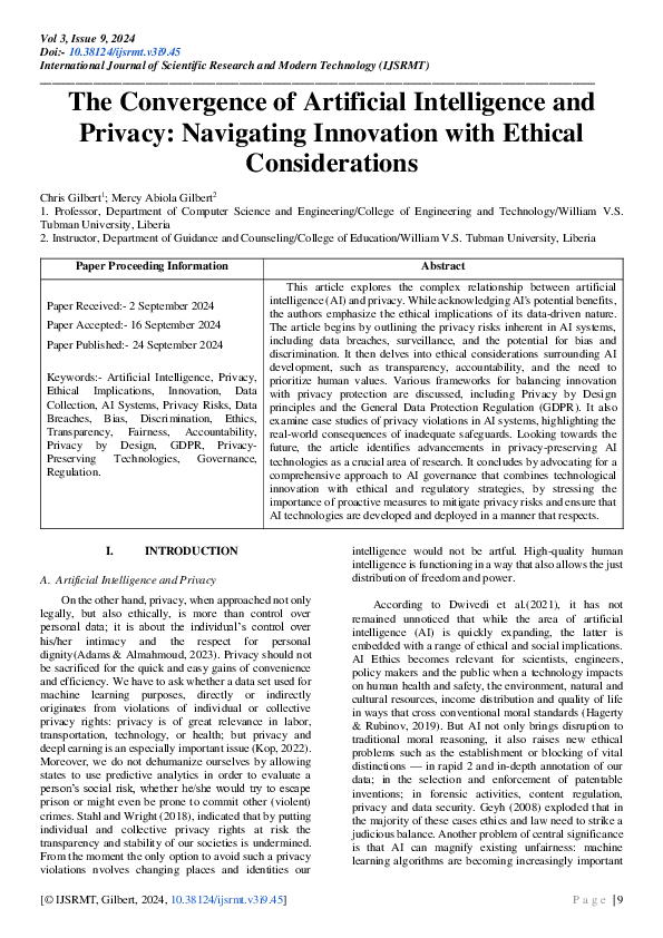 (PDF) The Convergence of Artificial Intelligence and Privacy: Navigating Innovation with Ethical ...