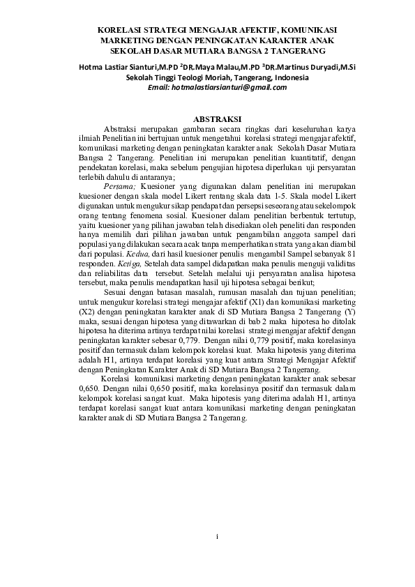 (PDF) KORELASI STRATEGI MENGAJAR AFEKTIF, KOMUNIKASI MARKETING DENGAN ...