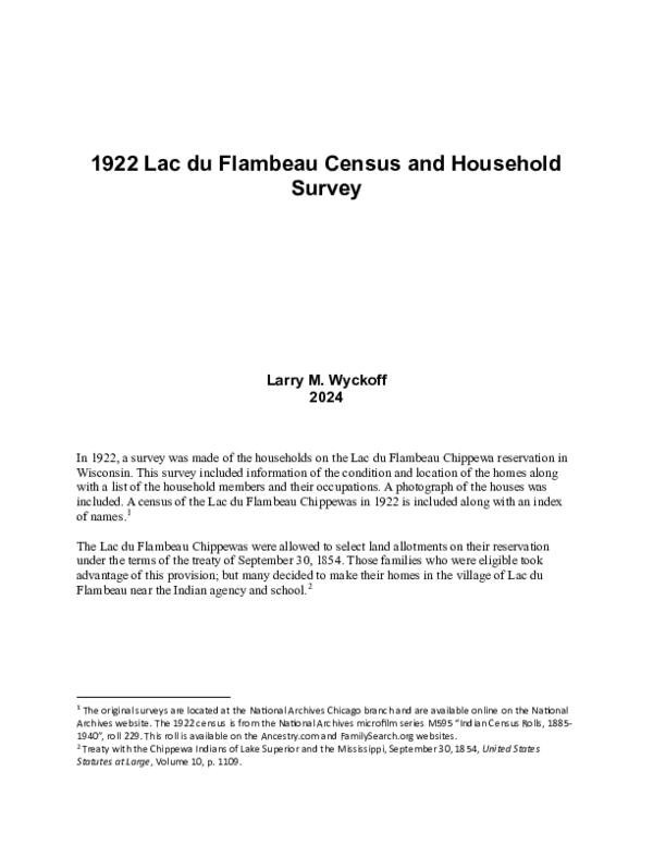 (PDF) 1922 Lac du Flambeau Census and Household Survey