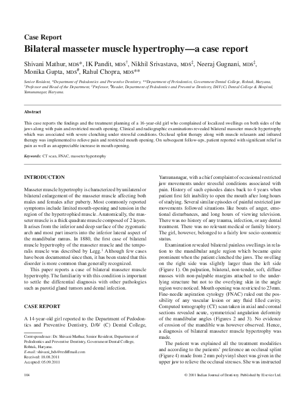(PDF) Bilateral masseter muscle hypertrophy—a case report