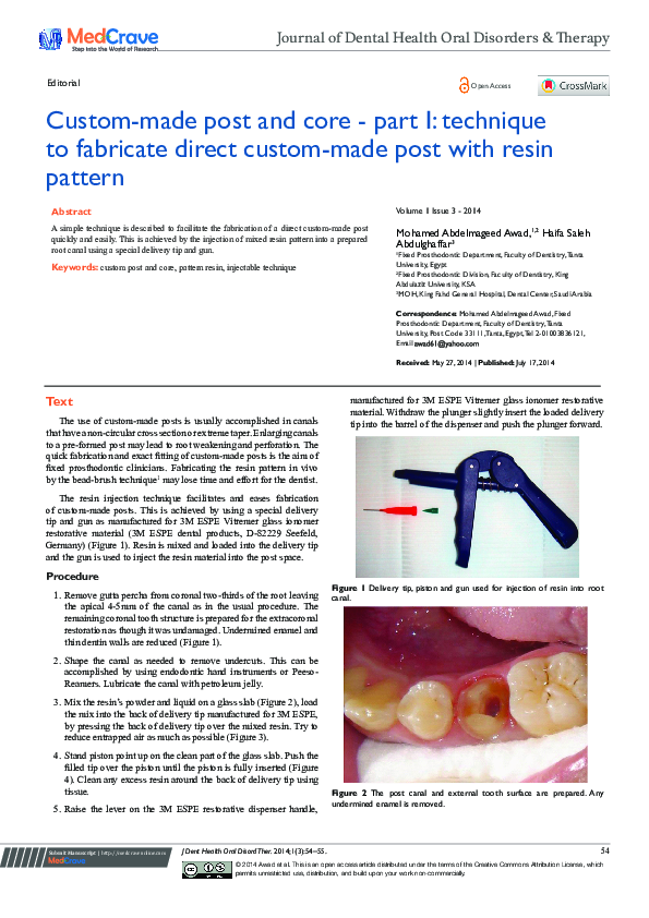 (PDF) Custom-Made Post and Core - Part I: Technique to Fabricate Direct ...
