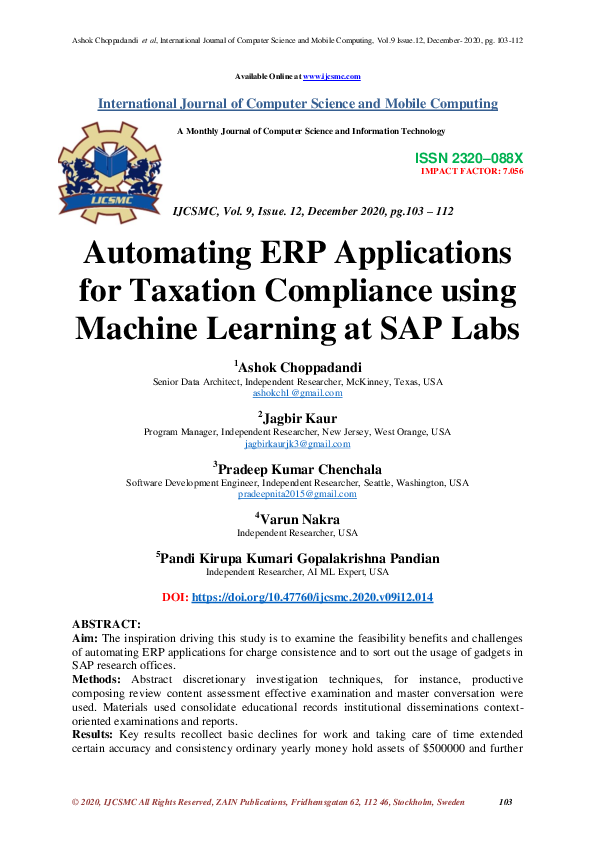 (PDF) Automating ERP Tax Compliance with Machine Learning