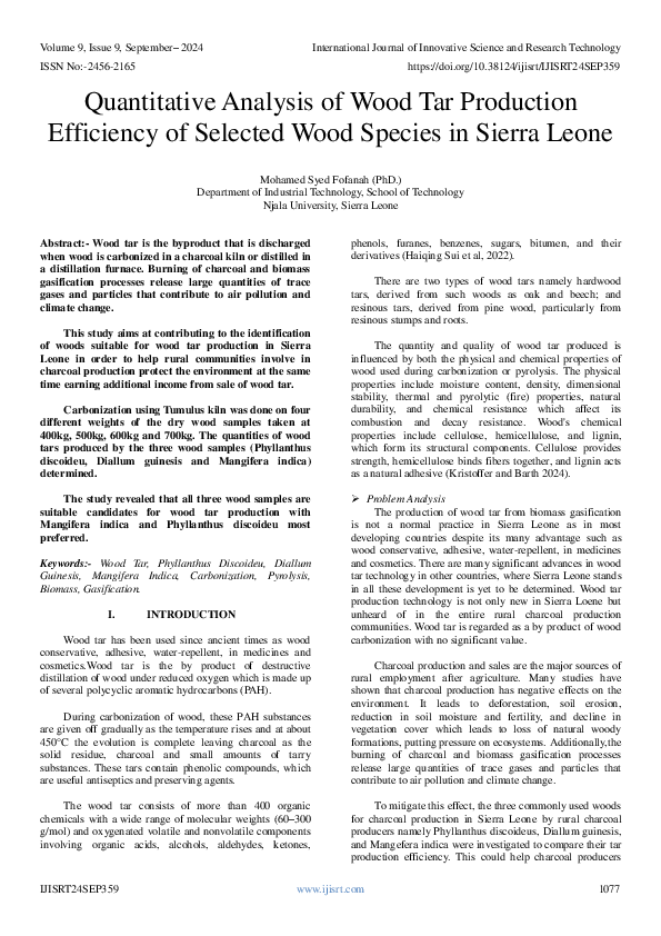 (PDF) Quantitative Analysis of Wood Tar Production Efficiency of ...