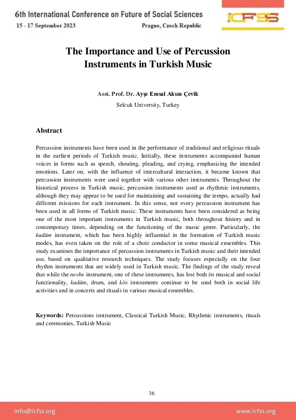 (PDF) The Importance and Use of Percussion Instruments in Turkish Music