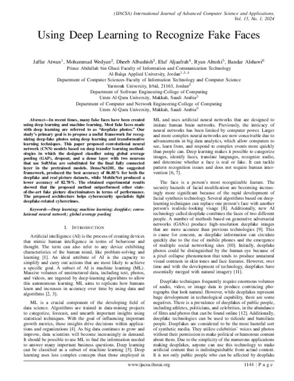 (PDF) Using Deep Learning to Recognize Fake Faces