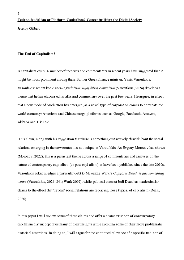 (PDF) Techno-feudalism or Platform Capitalism: Conceptualising the ...