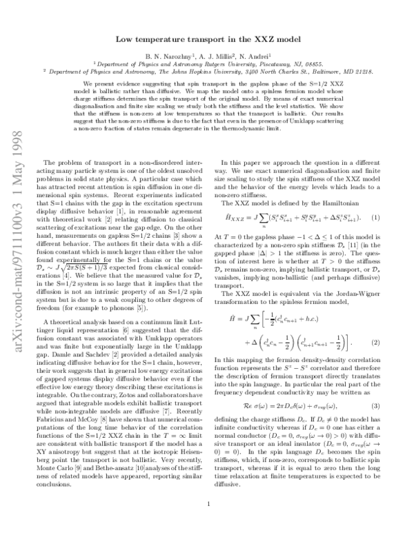 (PDF) Low temperature transport in the XXZ model | Natan Andrei ...
