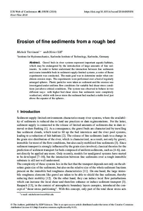 (PDF) Erosion of fine sediments from a rough bed