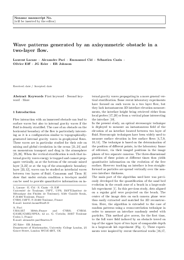 (PDF) Wave patterns generated by an axisymmetric obstacle in a two ...