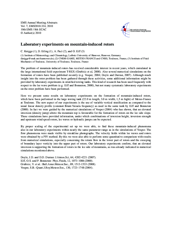 (PDF) Laboratory experiments on mountain‐induced rotors