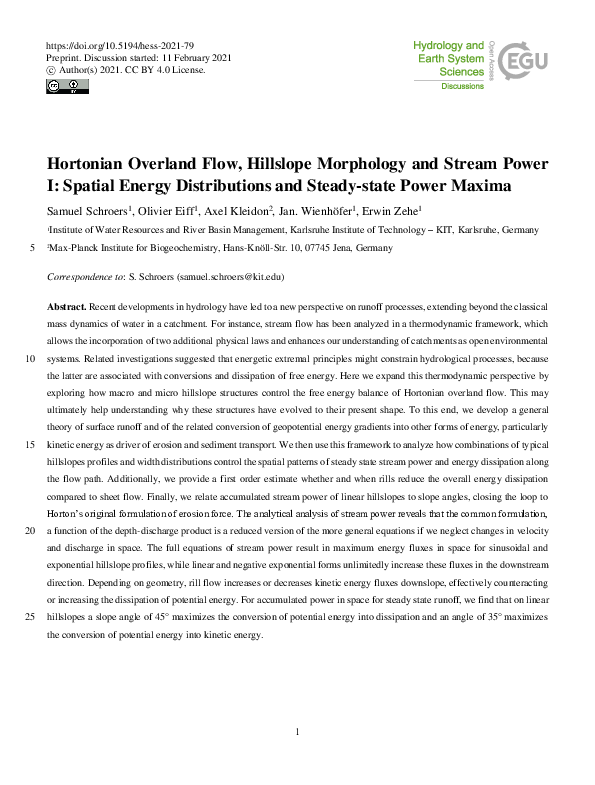 (PDF) Hortonian Overland Flow, Hillslope Morphology and Stream Power I ...