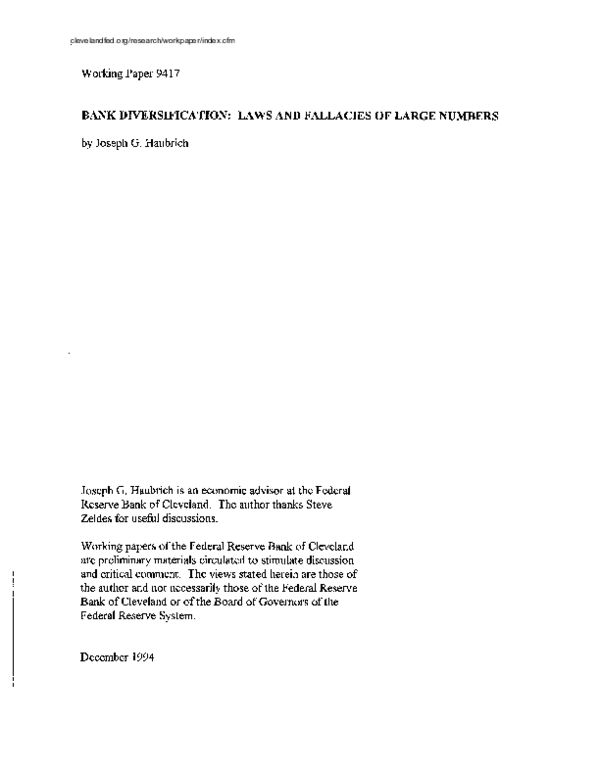 (PDF) Bank Diversification : Laws and Fallacies of Large Numbers