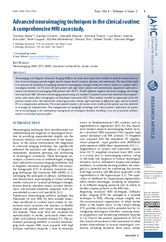 (PDF) Advanced neuroimaging techniques in the clinical routine: A comprehensive MRI case study