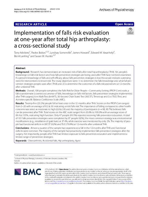 (PDF) Implementation of falls risk evaluation at one-year after total ...
