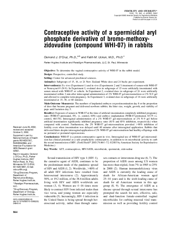 (PDF) Contraceptive activity of a spermicidal aryl phosphate derivative ...