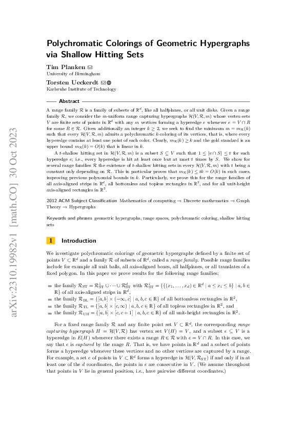 (PDF) Polychromatic Colorings of Geometric Hypergraphs via Shallow Hitting Sets