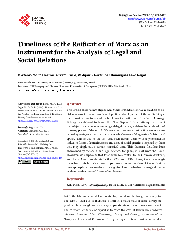 (PDF) Timeliness of the Reification of Marx as an Instrument for the ...